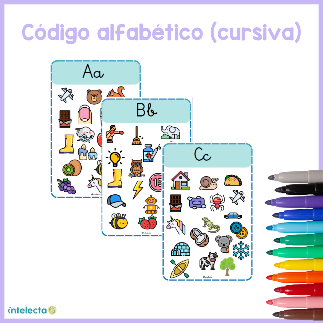Código alfabético abecedario completo (letra cursiva) – Intelecta