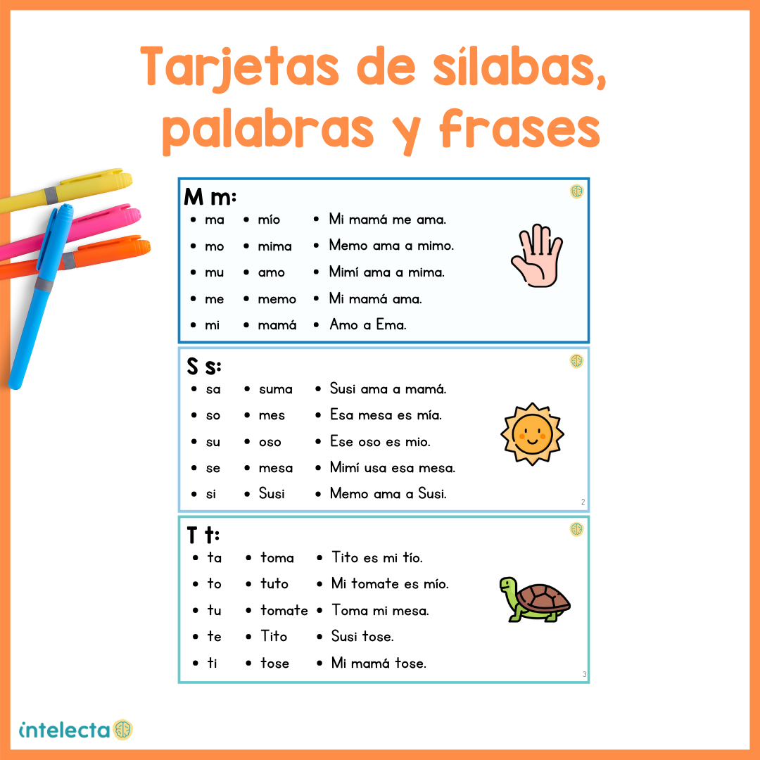 Tarjetas de sílabas, palabras y frases – Intelecta